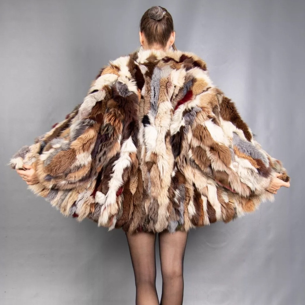 100% Real Blue Luxury Fox Fur Coat Jacket Size Xl 44-… - Gem